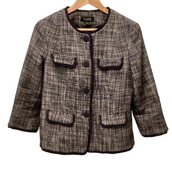 Talbots | Jackets & Coats | Talbots Tweed Jacket Blazer Black White ...
